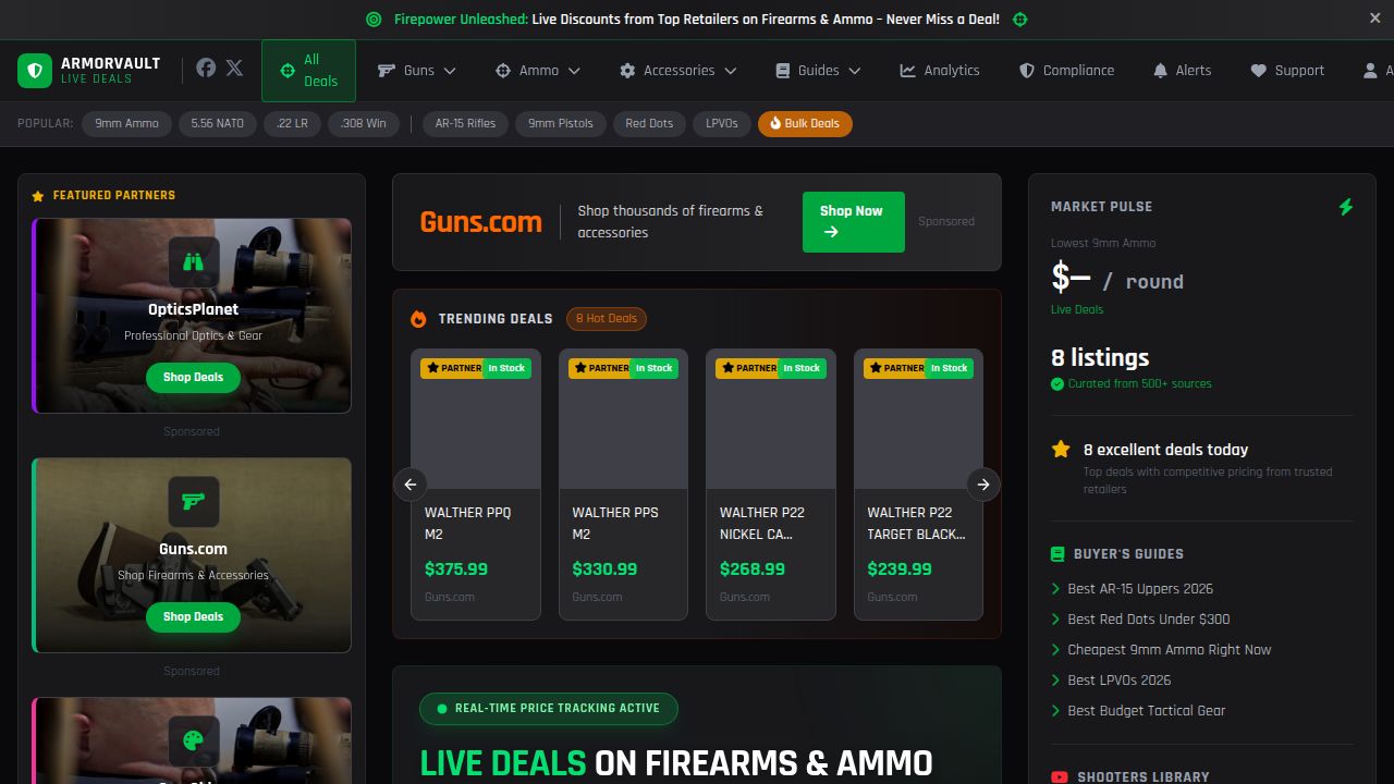 ArmorVault Live | Real-Time Firearms & Ammo Deals Tracker